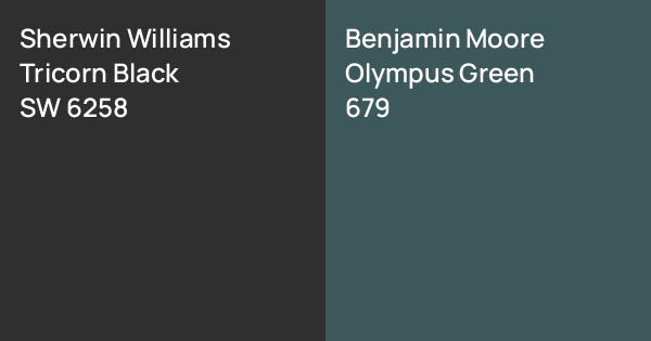 Sherwin Williams Tricorn Black vs. Benjamin Moore Olympus Green comparison
