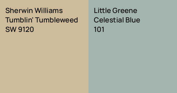 Sherwin Williams Tumblin' Tumbleweed vs. Little Greene Celestial Blue ...