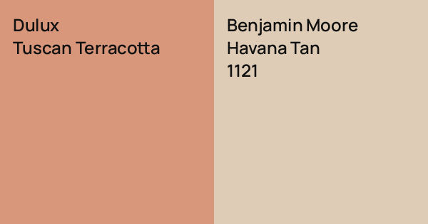 Dulux Tuscan Terracotta vs. Benjamin Moore Havana Tan comparison