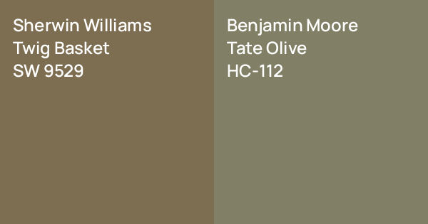 Sherwin Williams Twig Basket vs. Benjamin Moore Tate Olive comparison