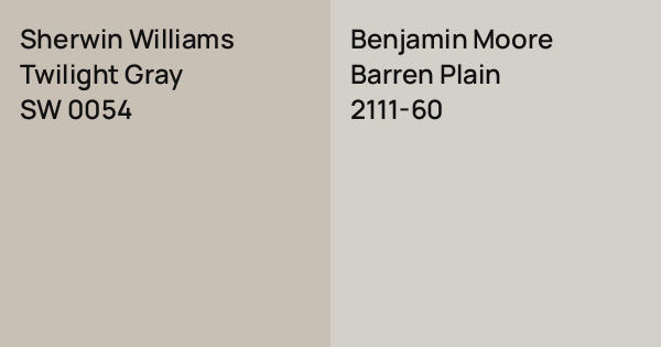 Sherwin Williams Twilight Gray vs. Benjamin Moore Barren Plain comparison