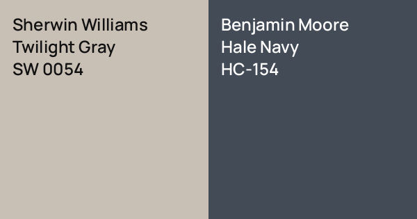 Sherwin Williams Twilight Gray vs. Benjamin Moore Hale Navy comparison