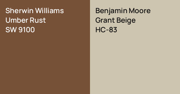 Sherwin Williams Umber Rust vs. Benjamin Moore Grant Beige comparison