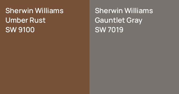 Sherwin Williams Umber Rust vs. Sherwin Williams Gauntlet Gray comparison