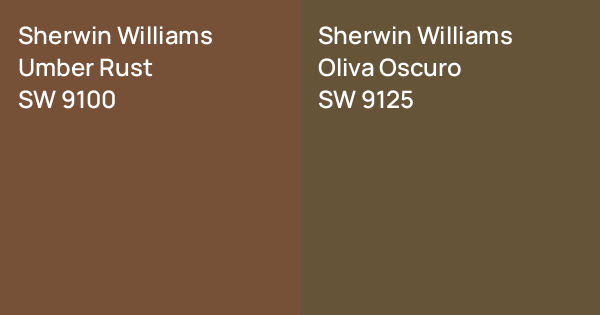 Sherwin Williams Umber Rust vs. Sherwin Williams Oliva Oscuro comparison