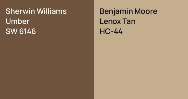 Sherwin Williams Umber vs. Benjamin Moore Lenox Tan comparison