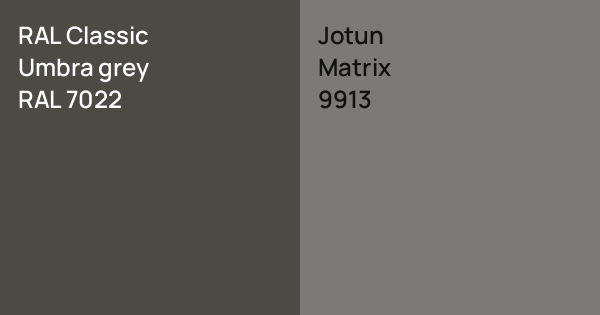 RAL Classic Umbra grey vs. Jotun Matrix comparison