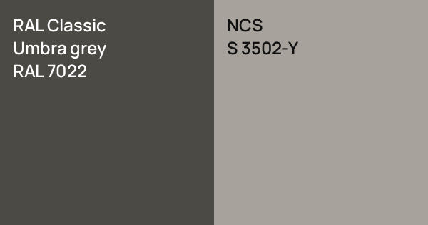 RAL Classic Umbra grey vs. NCS S 3502-Y comparison