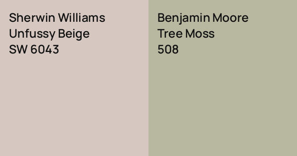 Sherwin Williams Unfussy Beige vs. Benjamin Moore Tree Moss comparison