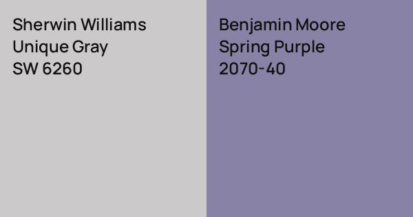 Sherwin Williams Unique Gray vs. Benjamin Moore Spring Purple comparison