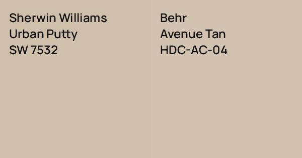 Sherwin Williams Urban Putty vs. Behr Avenue Tan comparison