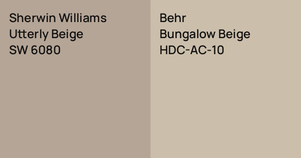 Sherwin Williams Utterly Beige vs. Behr Bungalow Beige comparison