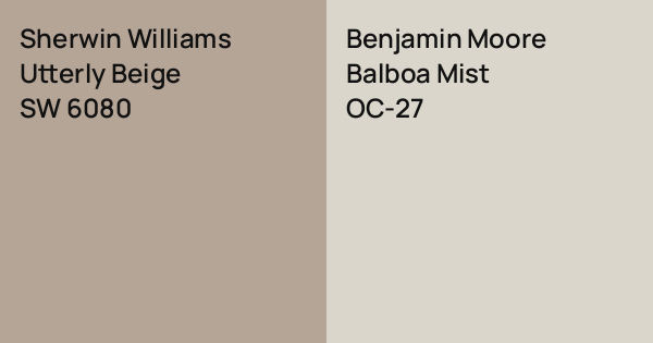 Sherwin Williams Utterly Beige vs. Benjamin Moore Balboa Mist comparison