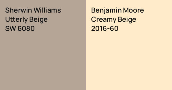 Sherwin Williams Utterly Beige vs. Benjamin Moore Creamy Beige comparison