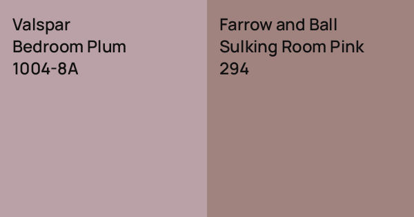 Valspar Bedroom Plum vs. Farrow and Ball Sulking Room Pink comparison