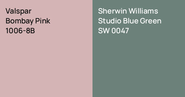 Valspar Bombay Pink vs. Sherwin Williams Studio Blue Green comparison
