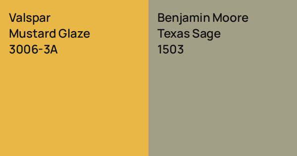 Valspar Mustard Glaze vs. Benjamin Moore Texas Sage comparison