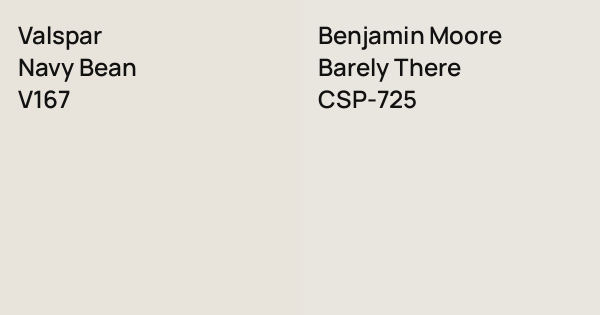 Valspar Navy Bean vs. Benjamin Moore Barely There comparison