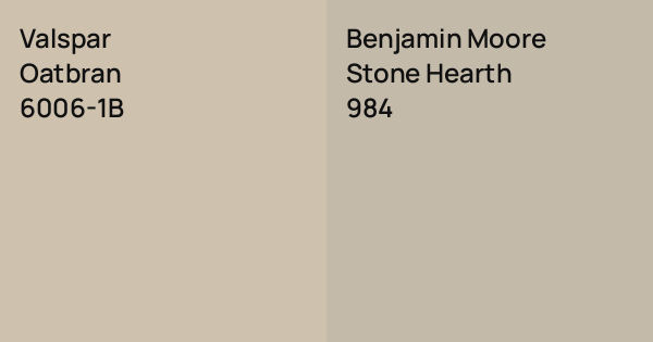 Valspar Oatbran vs. Benjamin Moore Stone Hearth comparison
