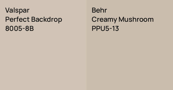 Valspar Perfect Backdrop vs. Behr Creamy Mushroom comparison