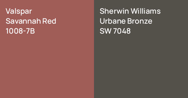 Valspar Savannah Red vs. Sherwin Williams Urbane Bronze comparison