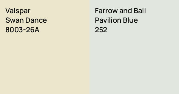 Valspar Swan Dance vs. Farrow and Ball Pavilion Blue comparison