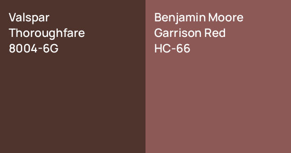 Valspar Thoroughfare vs. Benjamin Moore Garrison Red comparison