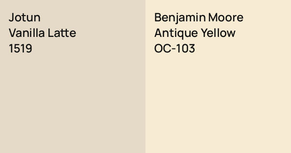 Jotun Vanilla Latte vs. Benjamin Moore Antique Yellow comparison