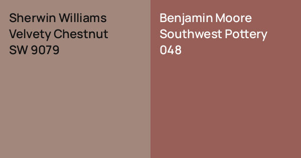 Sherwin Williams Velvety Chestnut vs. Benjamin Moore Southwest Pottery ...
