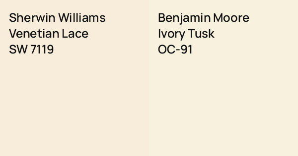 Sherwin Williams Venetian Lace vs. Benjamin Moore Ivory Tusk comparison