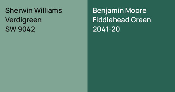 Sherwin Williams Verdigreen vs. Benjamin Moore Fiddlehead Green comparison
