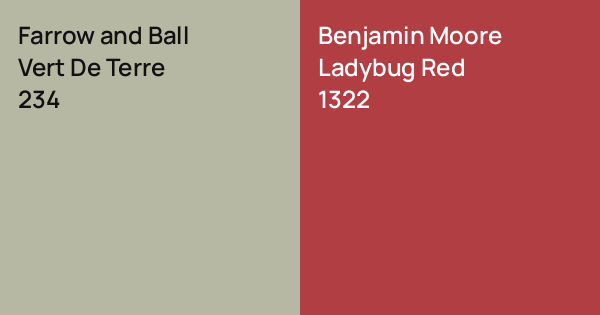 Farrow and Ball Vert De Terre vs. Benjamin Moore Ladybug Red comparison