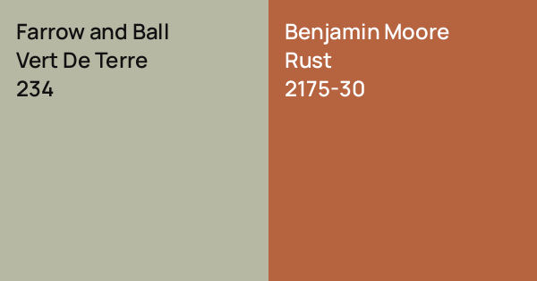 Farrow and Ball Vert De Terre vs. Benjamin Moore Rust comparison