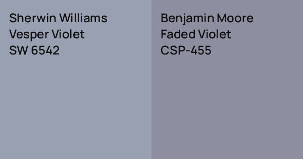 Sherwin Williams Vesper Violet vs. Benjamin Moore Faded Violet comparison