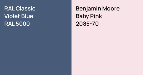 RAL Classic Violet Blue vs. Benjamin Moore Baby Pink comparison