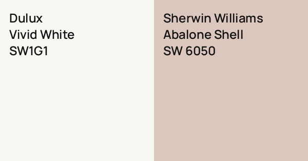 Dulux Vivid White vs. Sherwin Williams Abalone Shell comparison