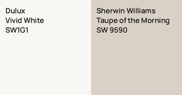 Dulux Vivid White vs. Sherwin Williams Taupe of the Morning comparison