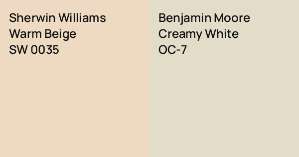 Sherwin Williams Warm Beige vs. Benjamin Moore Creamy White comparison