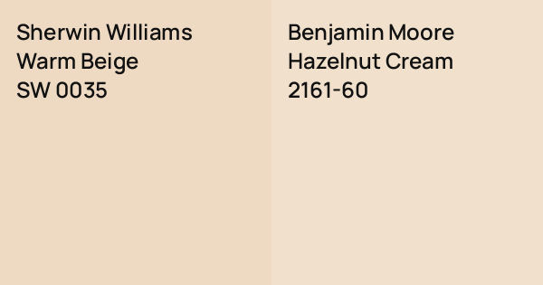 Sherwin Williams Warm Beige vs. Benjamin Moore Hazelnut Cream comparison