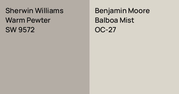 Sherwin Williams Warm Pewter vs. Benjamin Moore Balboa Mist comparison