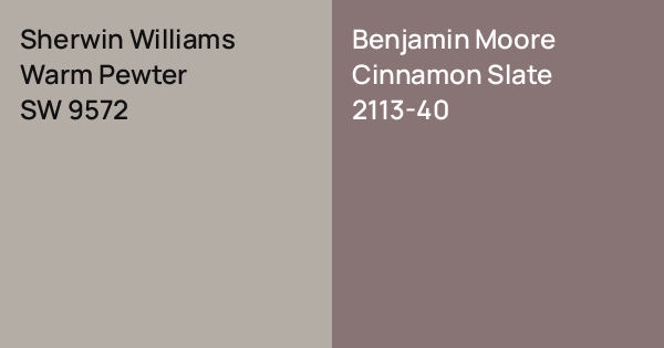 Sherwin Williams Warm Pewter vs. Benjamin Moore Cinnamon Slate comparison