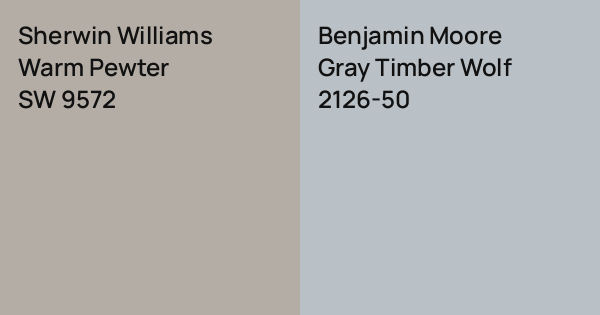 Sherwin Williams Warm Pewter vs. Benjamin Moore Gray Timber Wolf comparison