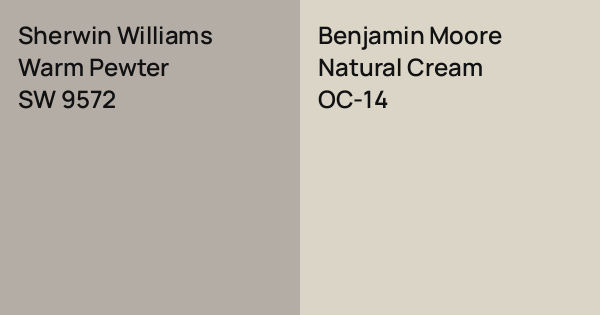 Sherwin Williams Warm Pewter vs. Benjamin Moore Natural Cream comparison