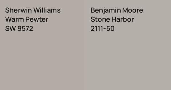 Sherwin Williams Warm Pewter vs. Benjamin Moore Stone Harbor comparison