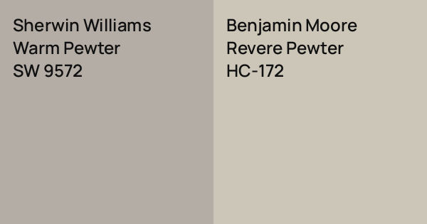 Sherwin Williams Warm Pewter vs. Benjamin Moore Revere Pewter comparison