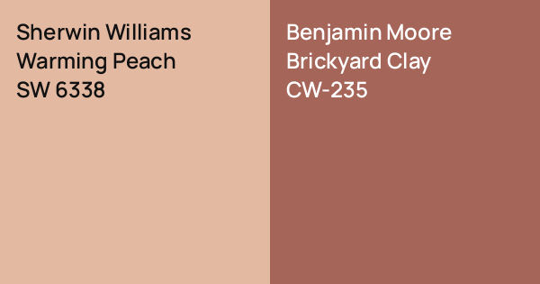 Sherwin Williams Warming Peach vs. Benjamin Moore Brickyard Clay comparison