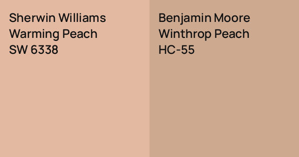 Sherwin Williams Warming Peach vs. Benjamin Moore Winthrop Peach comparison