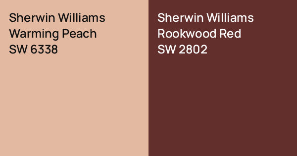 Sherwin Williams Warming Peach vs. Sherwin Williams Rookwood Red comparison