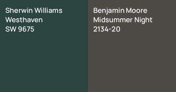 Sherwin Williams Westhaven vs. Benjamin Moore Midsummer Night comparison