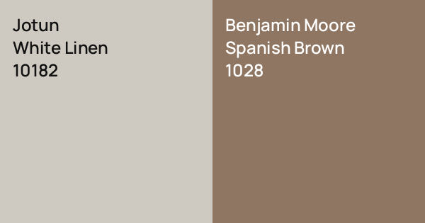 Jotun White Linen vs. Benjamin Moore Spanish Brown comparison